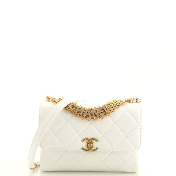 CHANEL | Bags | Chanel Crystal Logo Letters Chain Handle Flap Bag ...